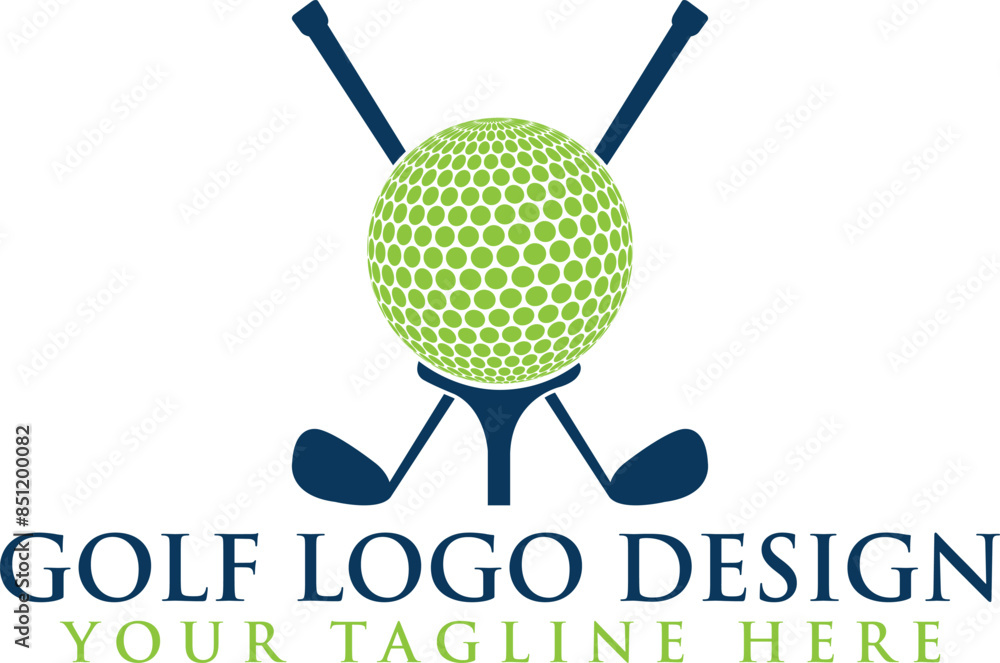 Golf club, golf tournament logo, crossed golf sticks and golf ball logo ...