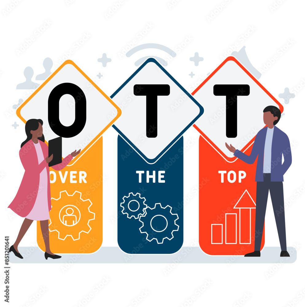 OTT - Over The Top acronym. business concept background. vector ...