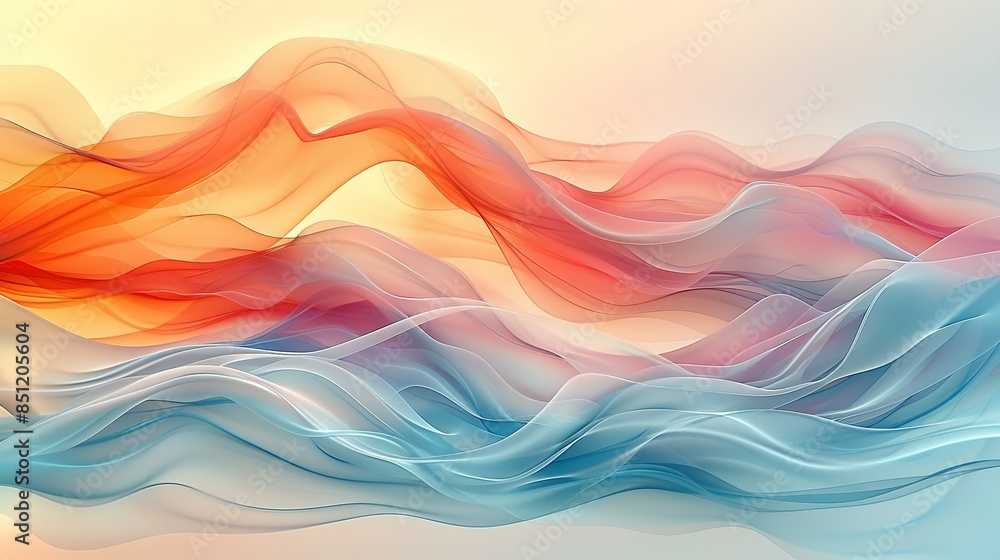 A serene abstract background with flowing curves and lines in soft ...