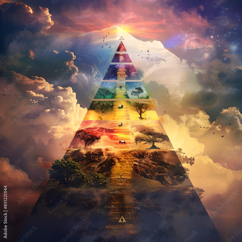 Artistic depiction of Maslow's Hierarchy of Needs pyramid, blending ... Artistic depiction of Maslow's Hierarchy of Needs pyramid, blending ...