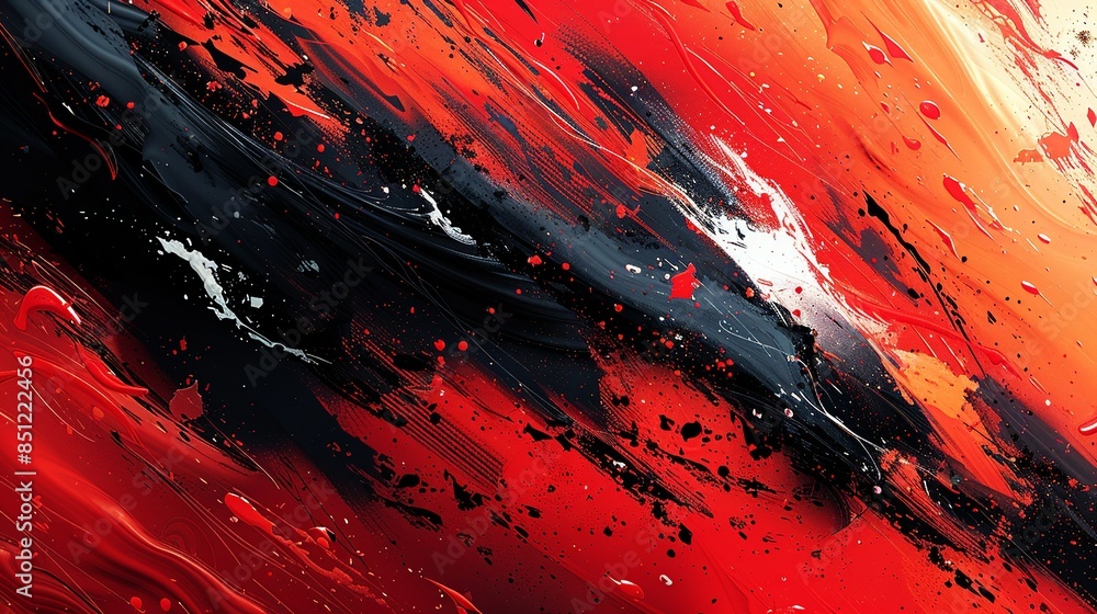 Bold and edgy abstract background with black and red splatters and ...
