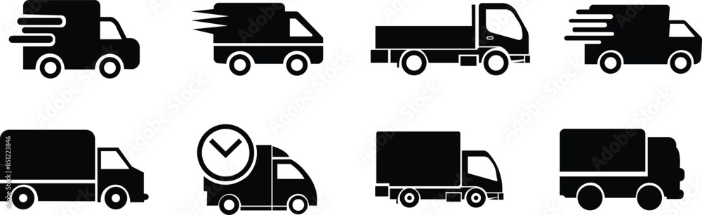 Set of Fast moving shipping delivery truck fill icons for ...