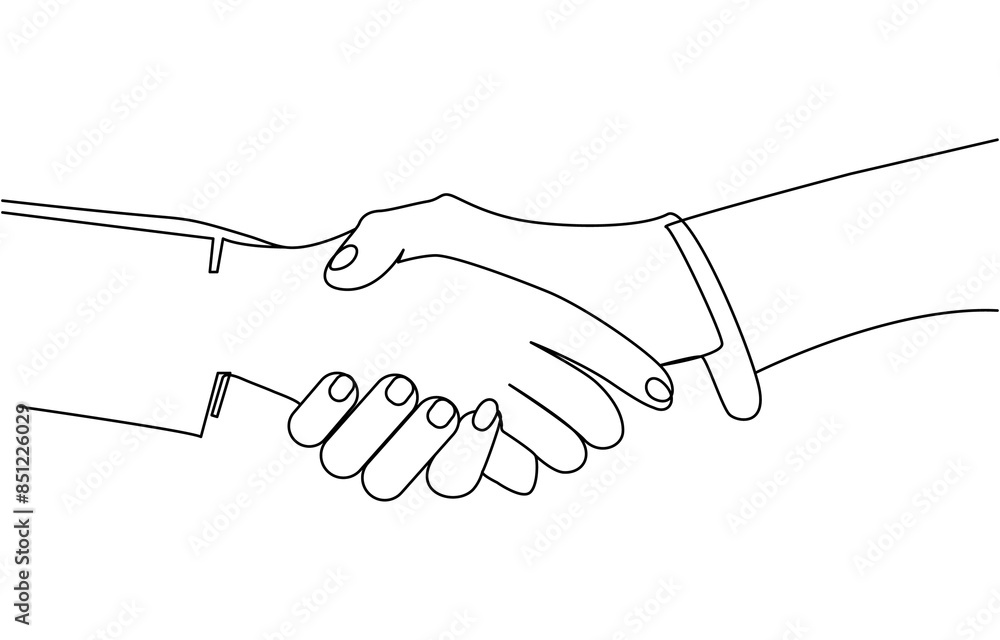 vector illustration of one continuous line of handshake, A pair of ...