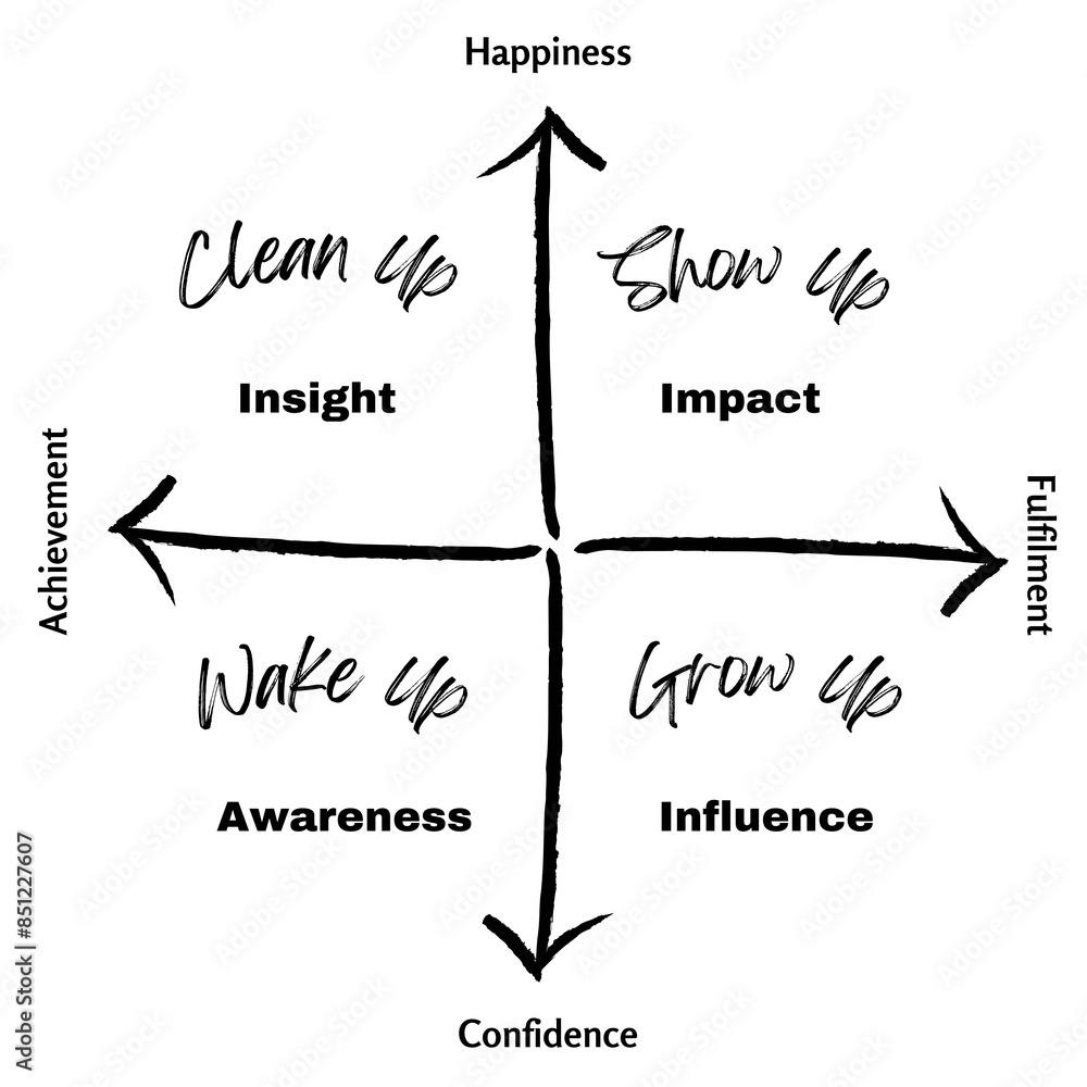 Integral Theory Diagram with four quadrants: Clean Up, Show Up, Wake Up, and Grow Up ...