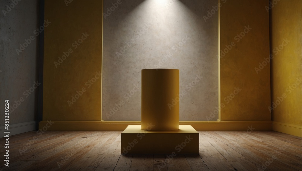 Empty room interior design or yellow pedestal display on vivid ...