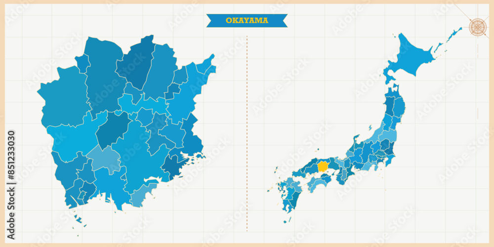 Poster A Map highlighting Okayama in the Japan Map, Okayama and Japan ...