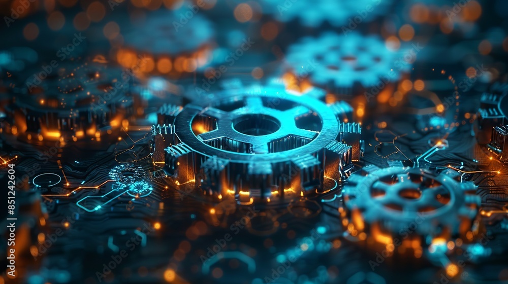 Interlocking gears and cogs form a mechanical backdrop, hinting at ... Interlocking gears and cogs form a mechanical backdrop, hinting at ...