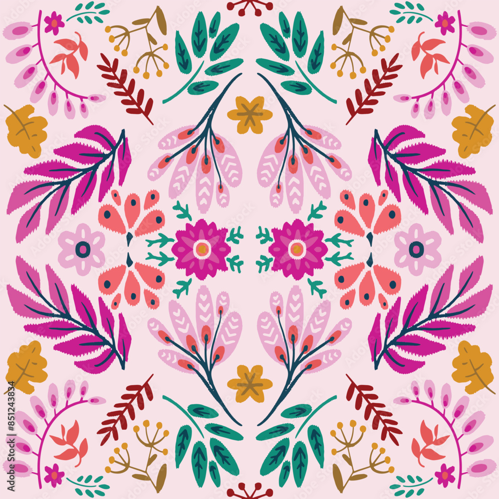 pattern is traditional local fabric design featuring floral and foliage ...