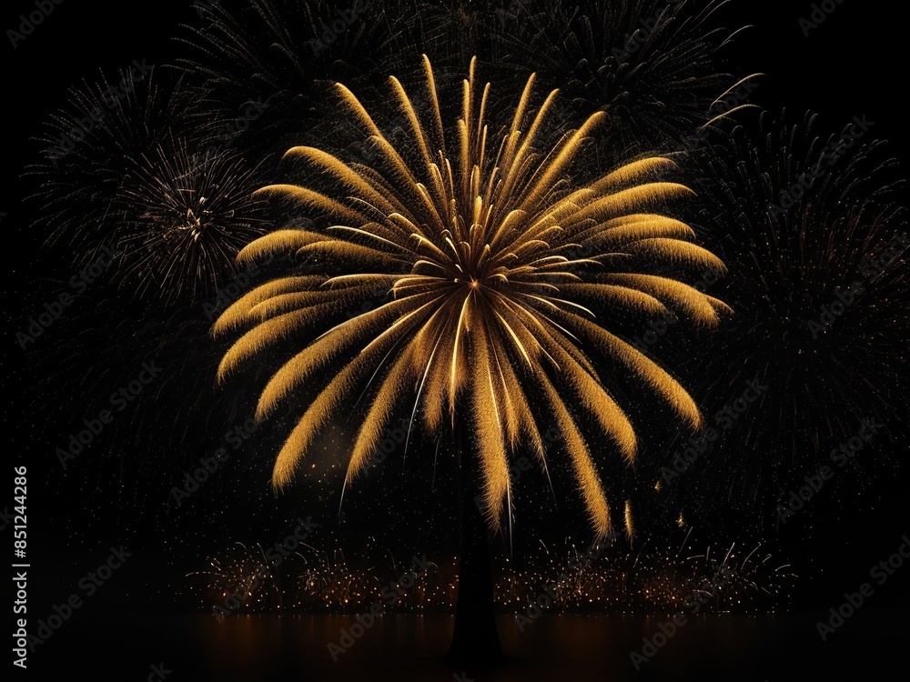 beautiful balloon with long luminous tails, a bright golden firework in ...