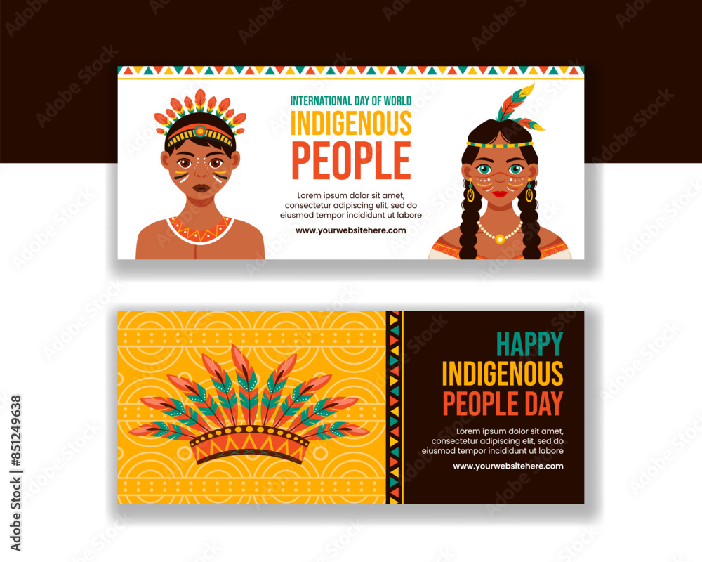 Poster Indigenous People Day Horizontal Banner Flat Cartoon Hand Drawn ...