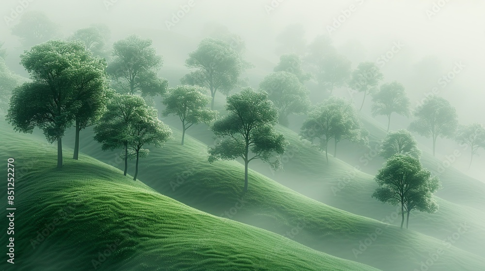 Subtle gradients of light green wash over the scene, creating a soft ...