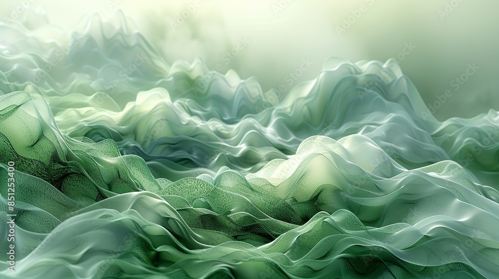 Subtle gradients of light green wash over the scene, creating a soft ...