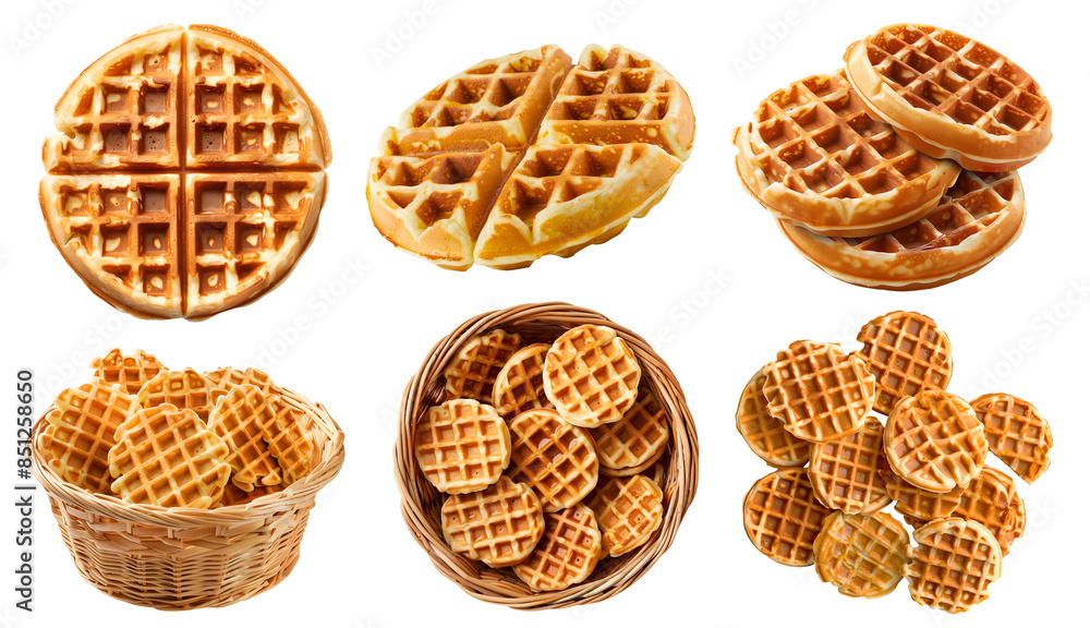 Round circle Waffle waffles wafel batter dessert on transparent cutout ...