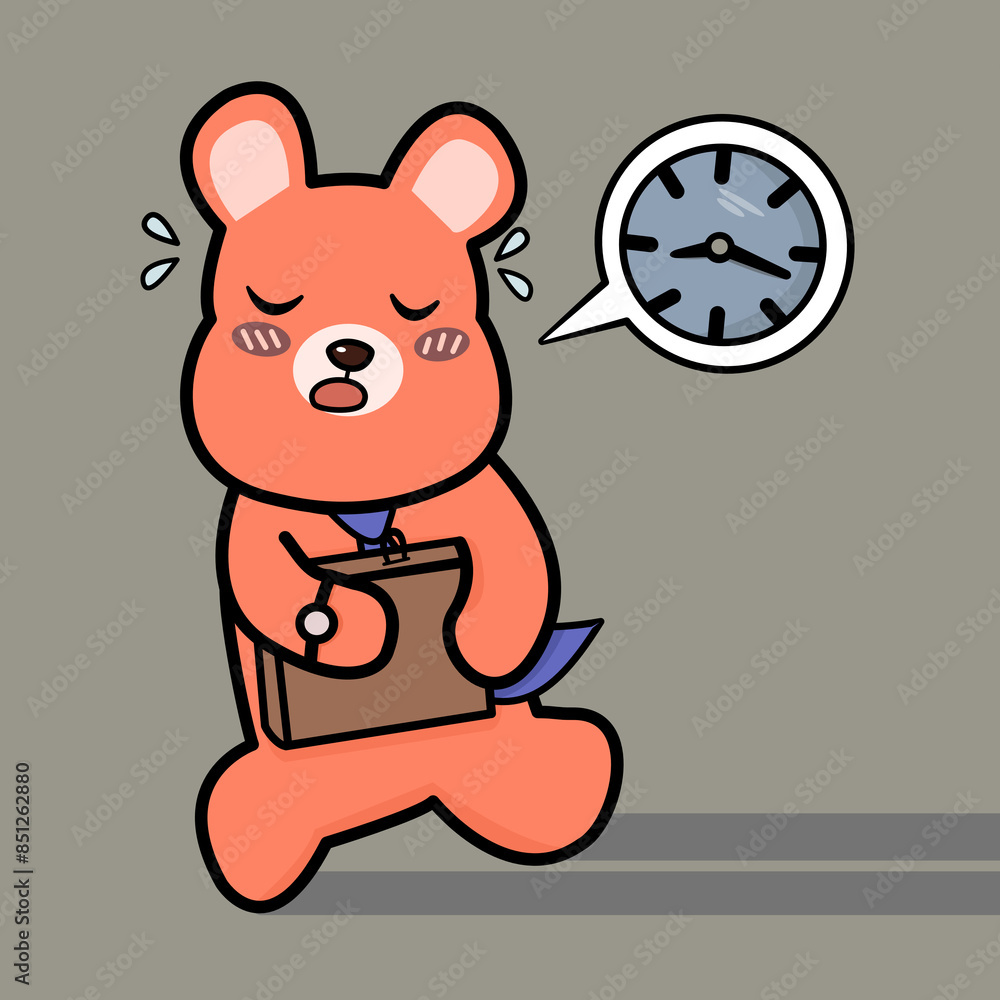 Cute teddy bear running late for work flat cartoon illustration vector ...