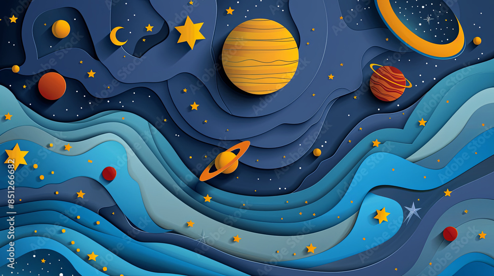 paper craft of the solar system with planets and stars, generative AI ...