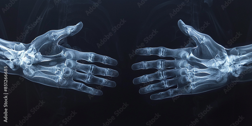 This photo shows a detailed xray of a hand and wrist illustrating the ...