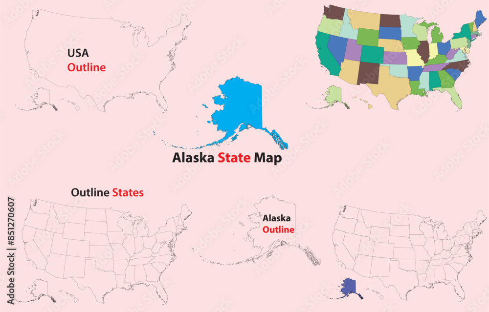 Vetor de Alaska map vector of usa, Alaska line map, Alaska with city ...
