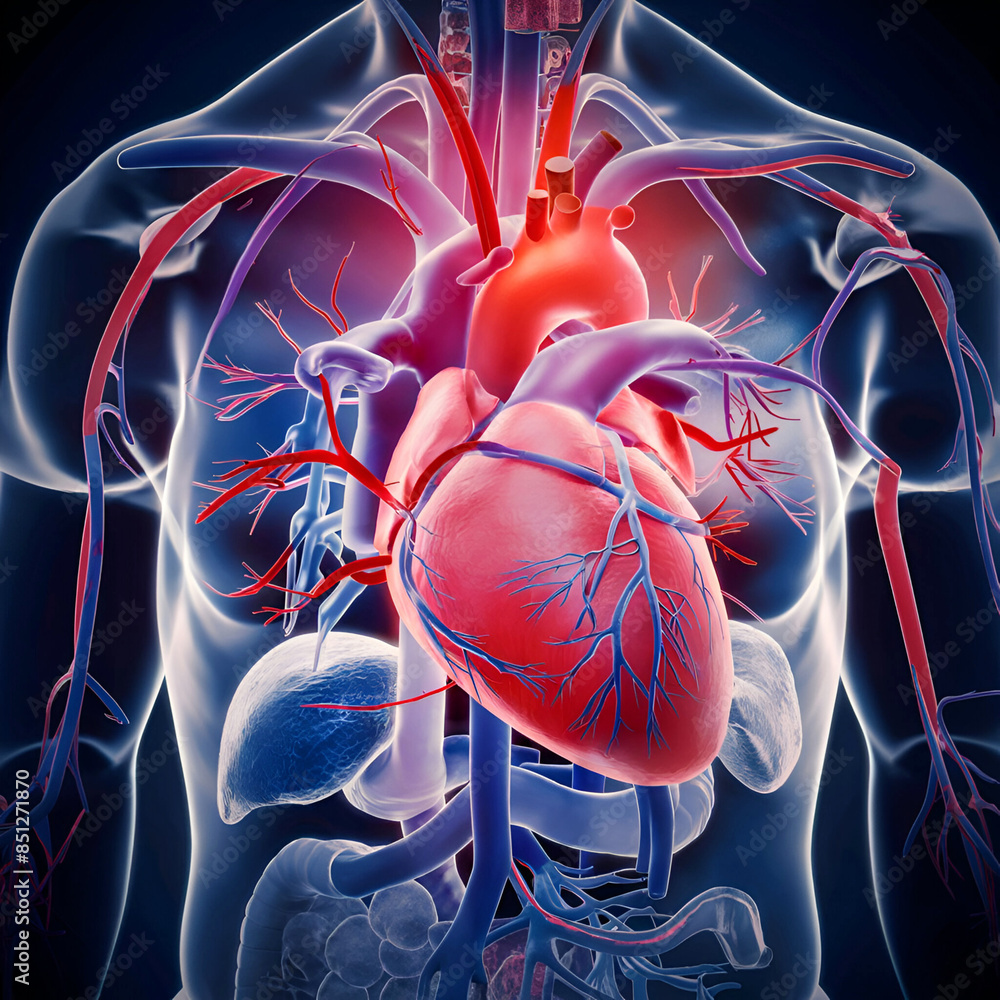 Medical Illustration of Human Body with Heart Disease. Detailed medical ...