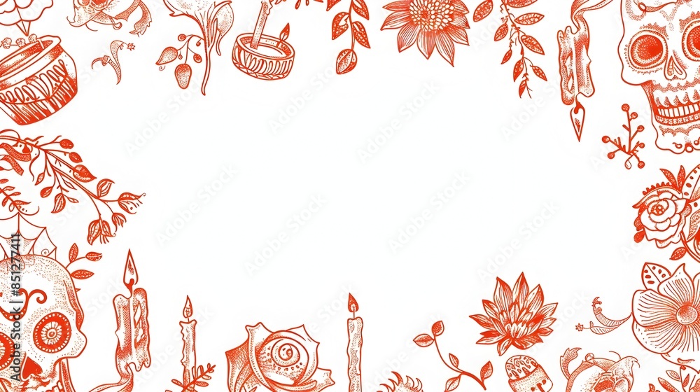 Doodle Day of the Dead Border Design with Blank Space for Mockup ...