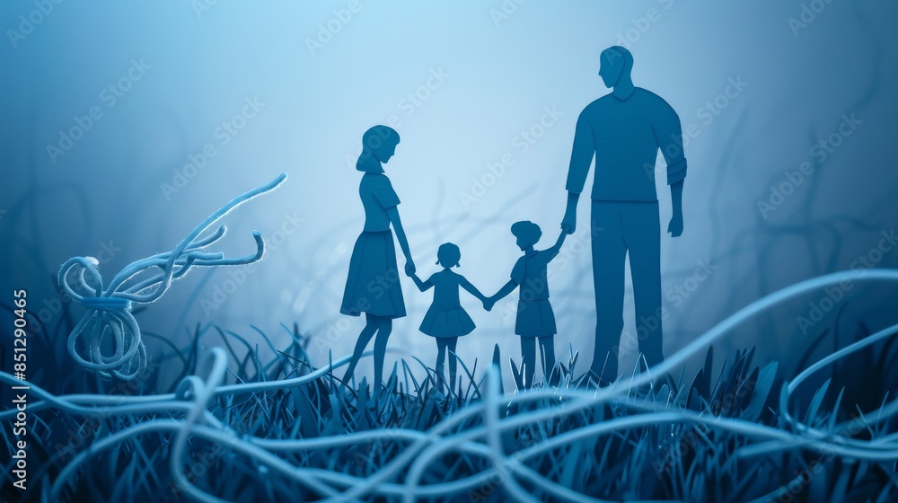 A paper cutout animation shows an adult couple holding hands with a ...