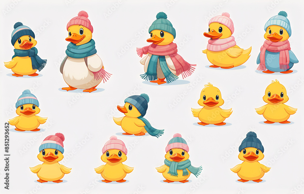 Cartoon duck ,psyduck wearing hats and necklaces ，Duoge Comics. Multi ...