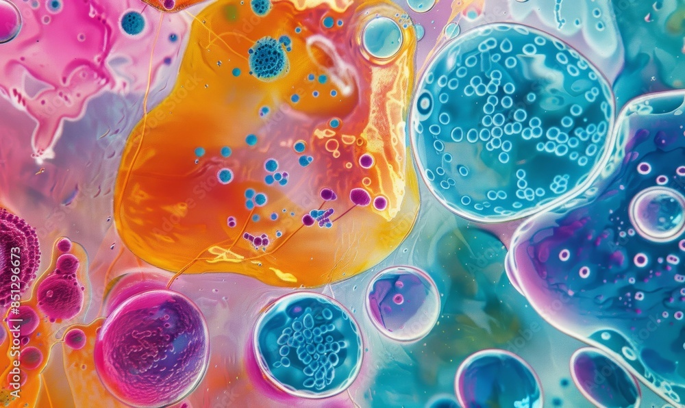 Vividly illustrated concept of brightly colored cell membranes ...