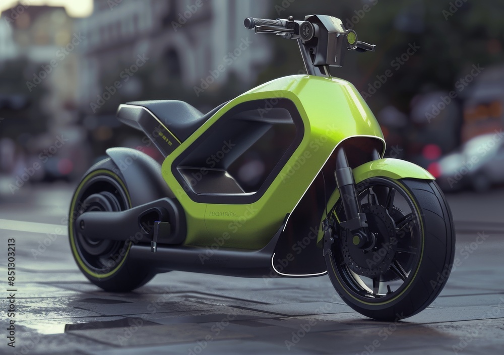 concept design of an electric scooter bike with lime green color, a ...