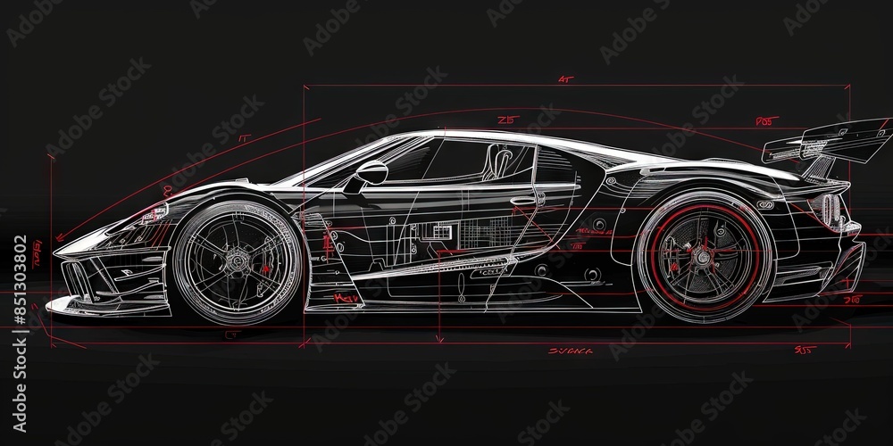 aggressive sports car, technical drawing - concept car design plans on ...