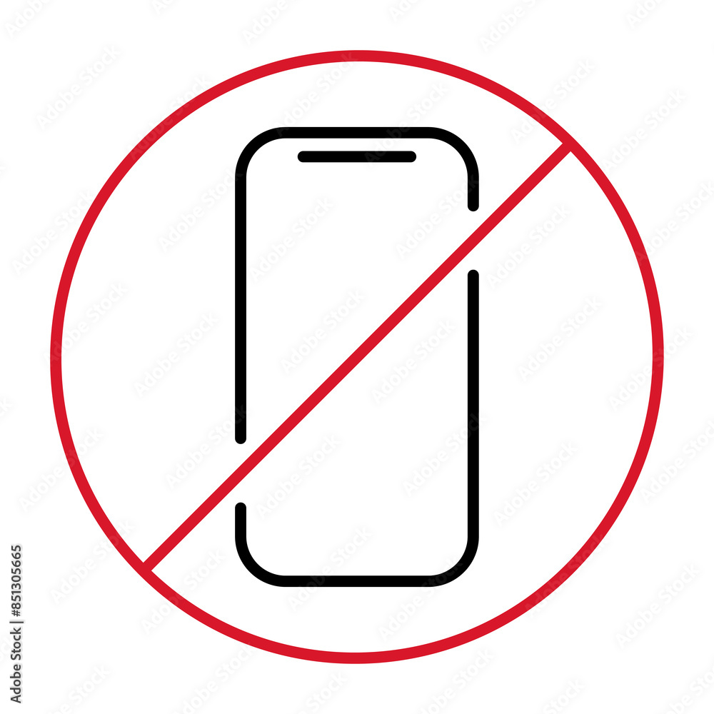 Mobile forbidden icon, no use phone sign, ban smartphone label vector ...