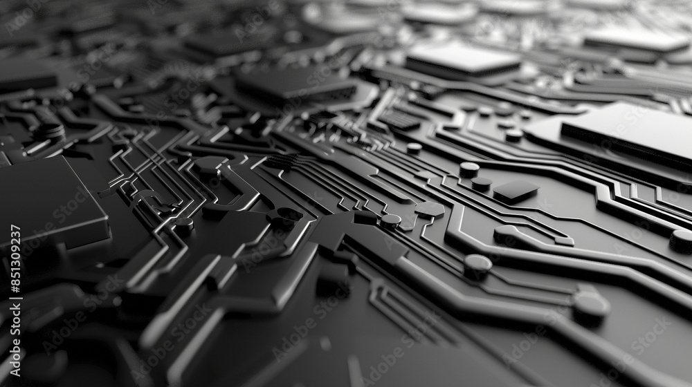 Grey circuit chips in a 3D cyber background, showcasing a modern and ...