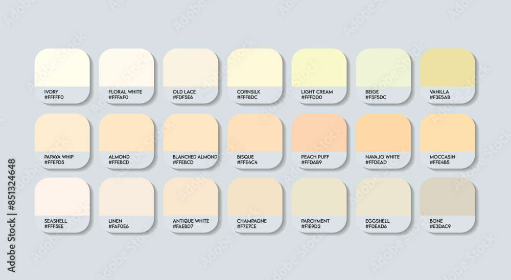 Light Cream Color Palette, Light Cream Color Guide Palette with Color ...