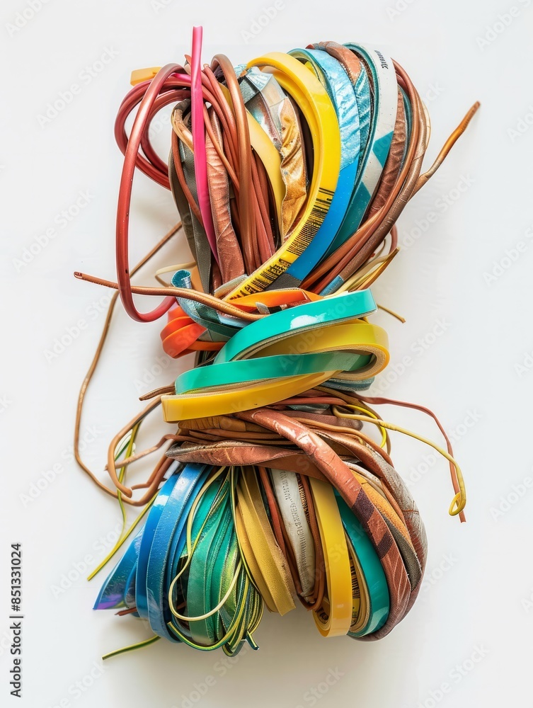 Colorful insulations in hues of brown blue and yellow green wrap around ...