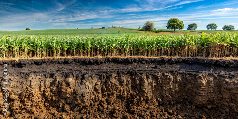 A cross-section of a humus-rich, dark-coloured type of soil shows an ...