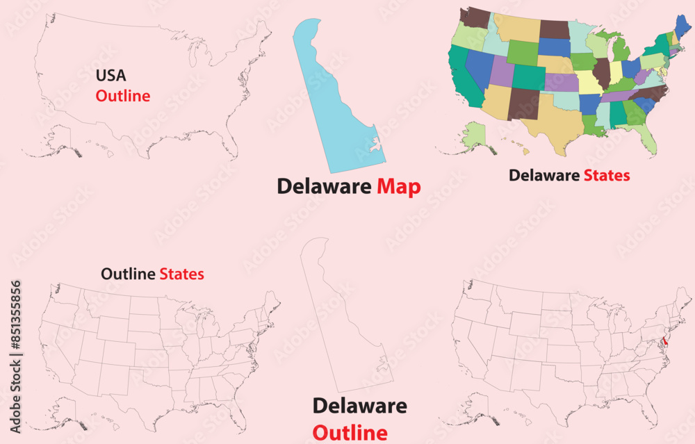 Delaware map vector of usa, Delaware line map, Delaware with city map ...