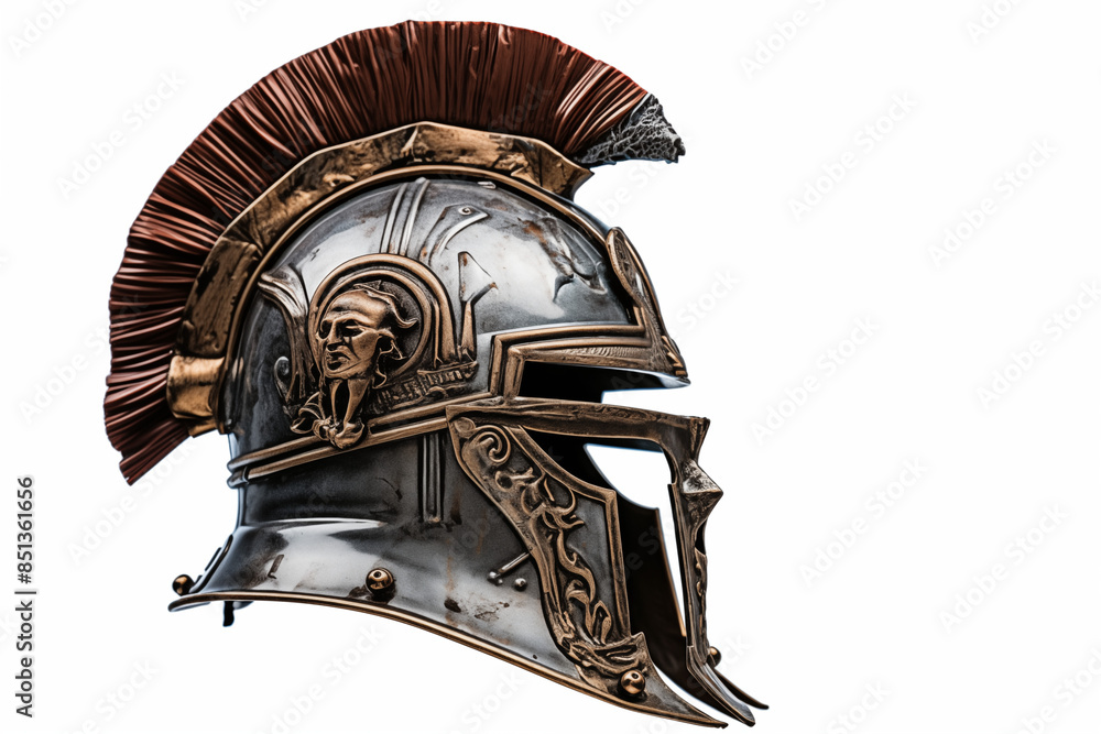 Helmet ancient Roman soldier on a white background. Topics related to ...