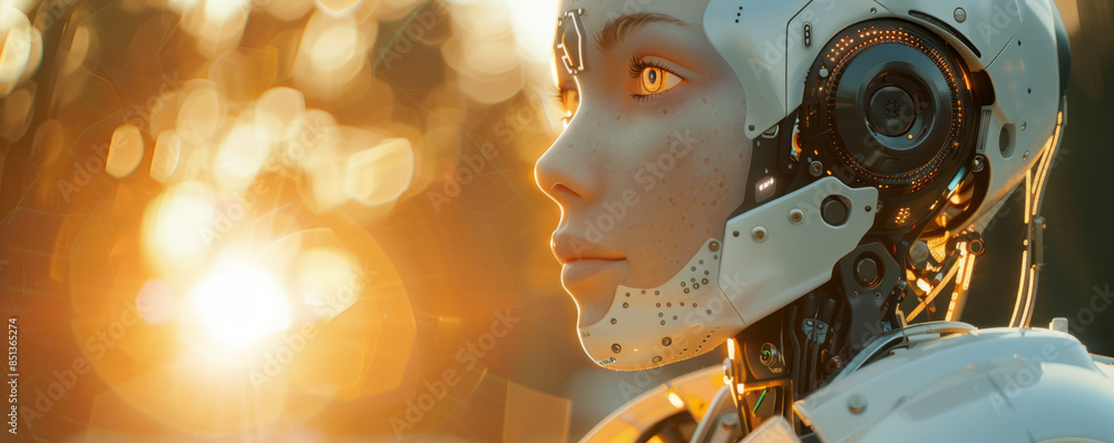 A humanoid robot, indistinguishable from a human, interacting ...