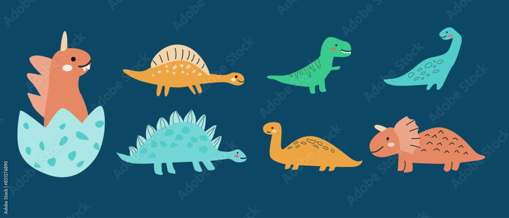 Childrens dinosaurs set, baby animals background. Dinosaurs characters ...