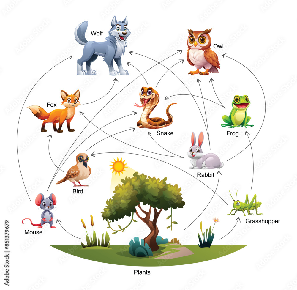 Vector illustration of food web ecosystem Stock Vector | Adobe Stock