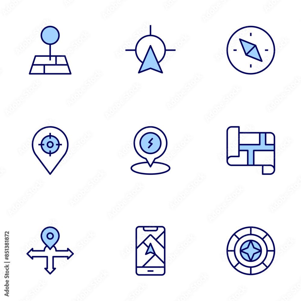Navigation icon set. Duo tone icon collection. Editable stroke, charge ... Navigation icon set. Duo tone icon collection. Editable stroke, charge ...