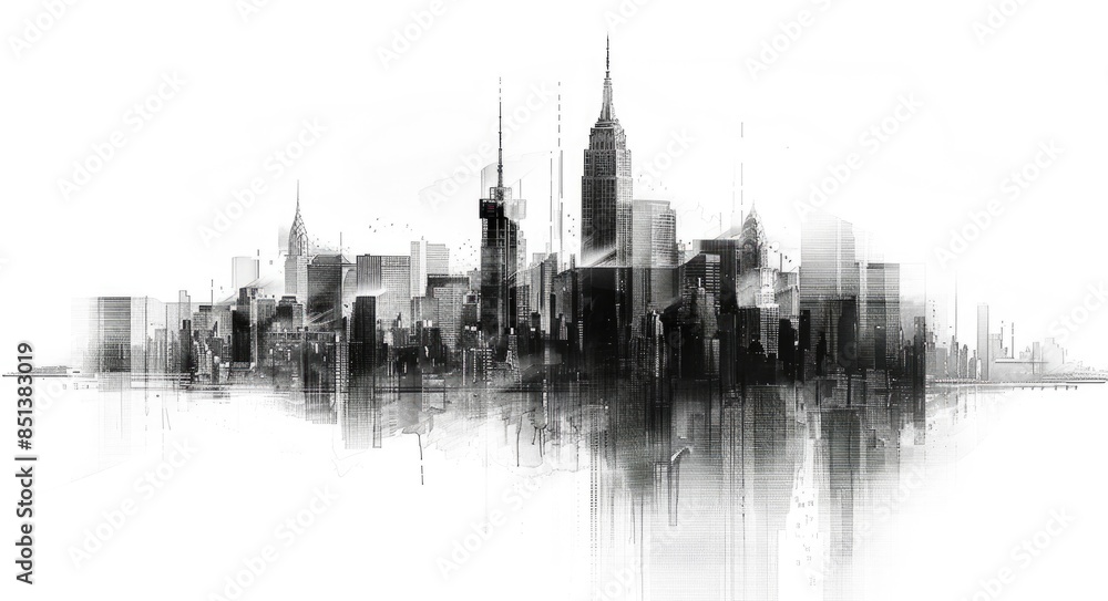 Line Art Skyline. Monochromatic Wallpaper Featuring City Skylines in ...