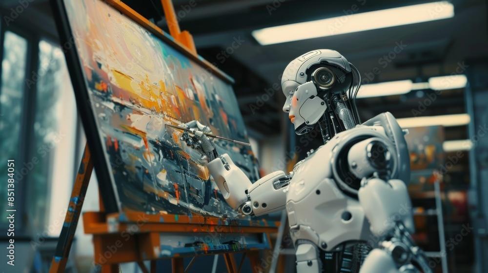 Roboartist painting its artwork piece, robots takes over the human ...