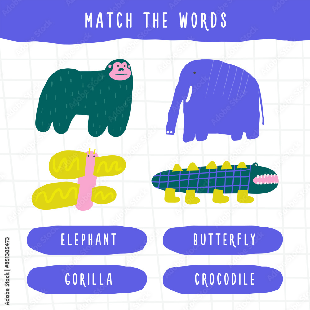 Vetor de Learn jungle forest game for kids. Cute hand drawn doodle ...