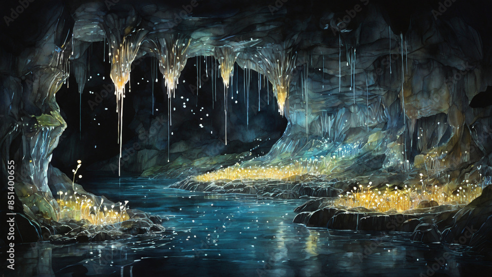 Watercolor painting: The mesmerizing beauty of the Waitomo Glowworm ...