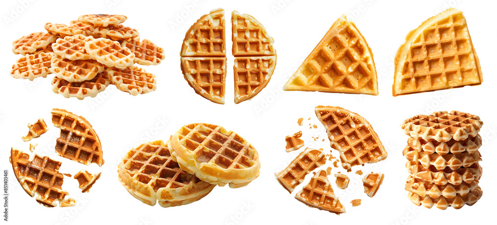 Round circle Waffle waffles wafel batter dessert on transparent cutout ...