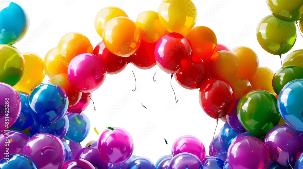 A cluster of rainbow-colored balloons, isolated on a transparent ...