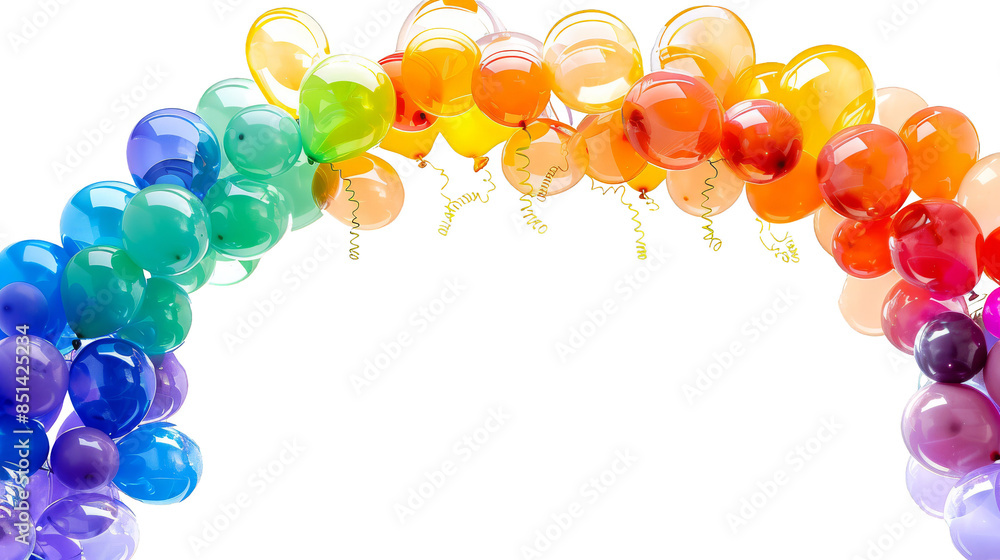 A cluster of rainbow-colored balloons, isolated on a transparent ...