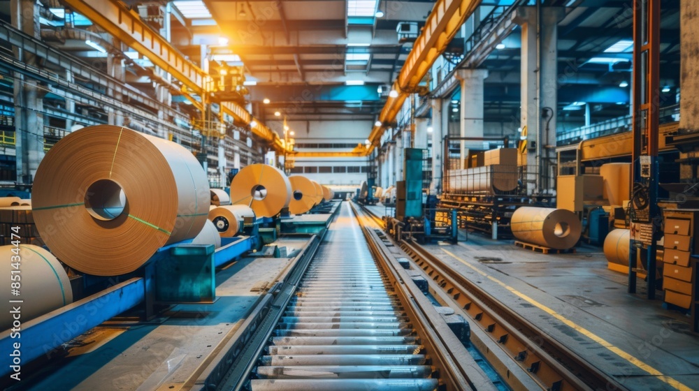 Large industrial machine producing paper cardboard in a factory setting ...