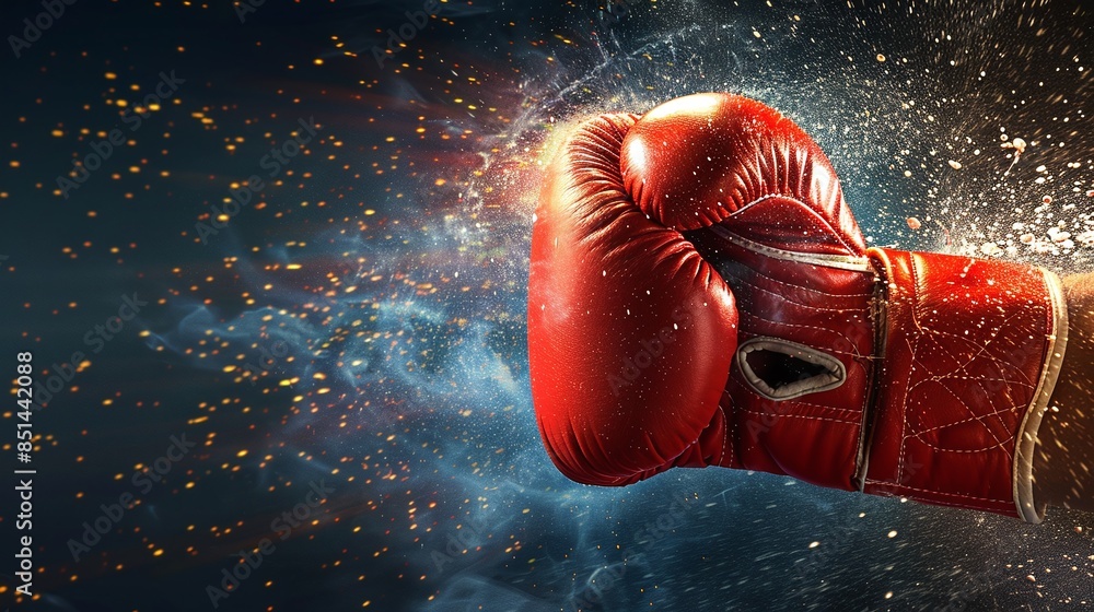 boxing punch with sweat water splash on black background, red boxing ...