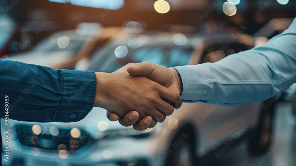 Customer and Sales Assistant Shaking Hands in Car Showroom. A ...