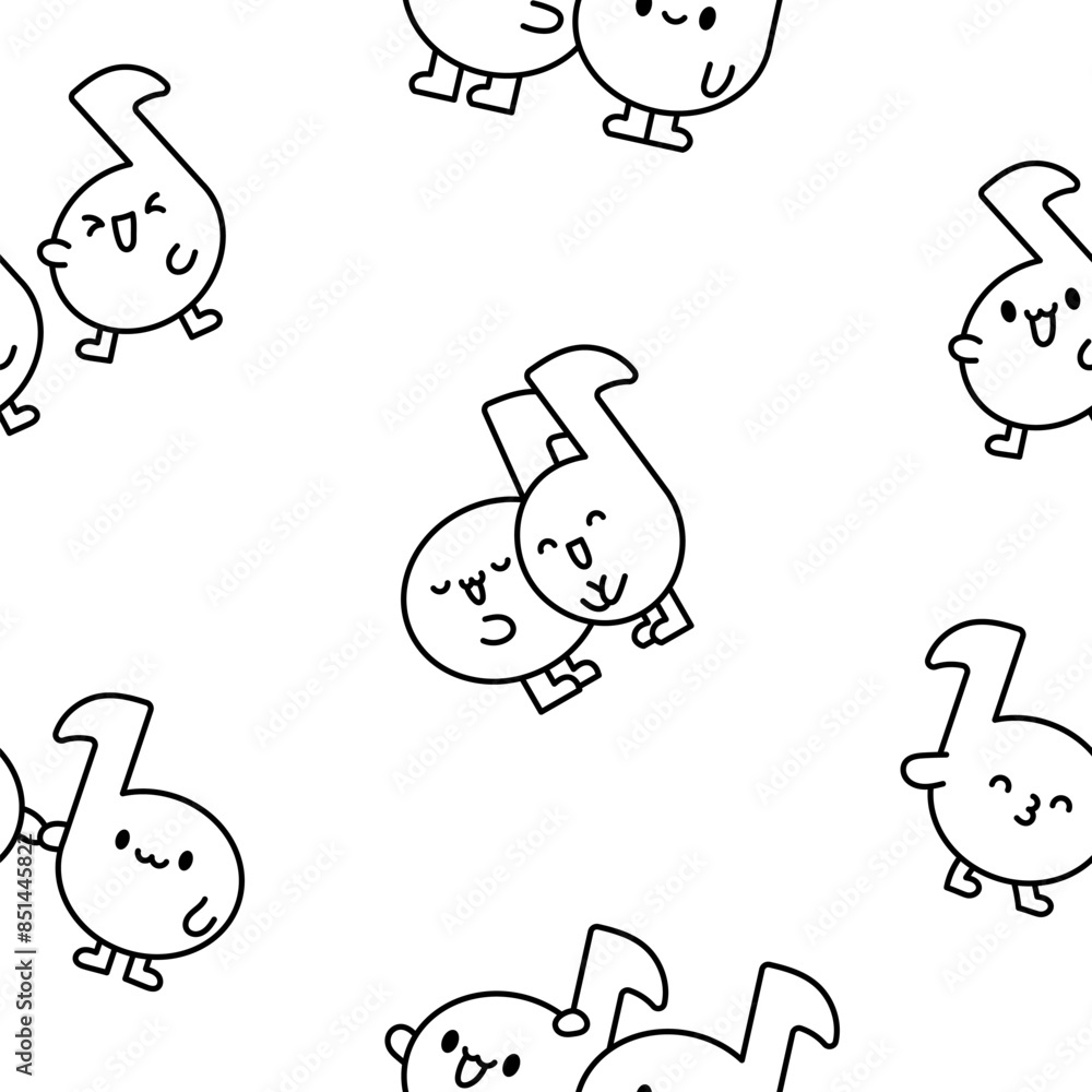 Cute couple kawaii music notes. Seamless pattern. Coloring Page ...